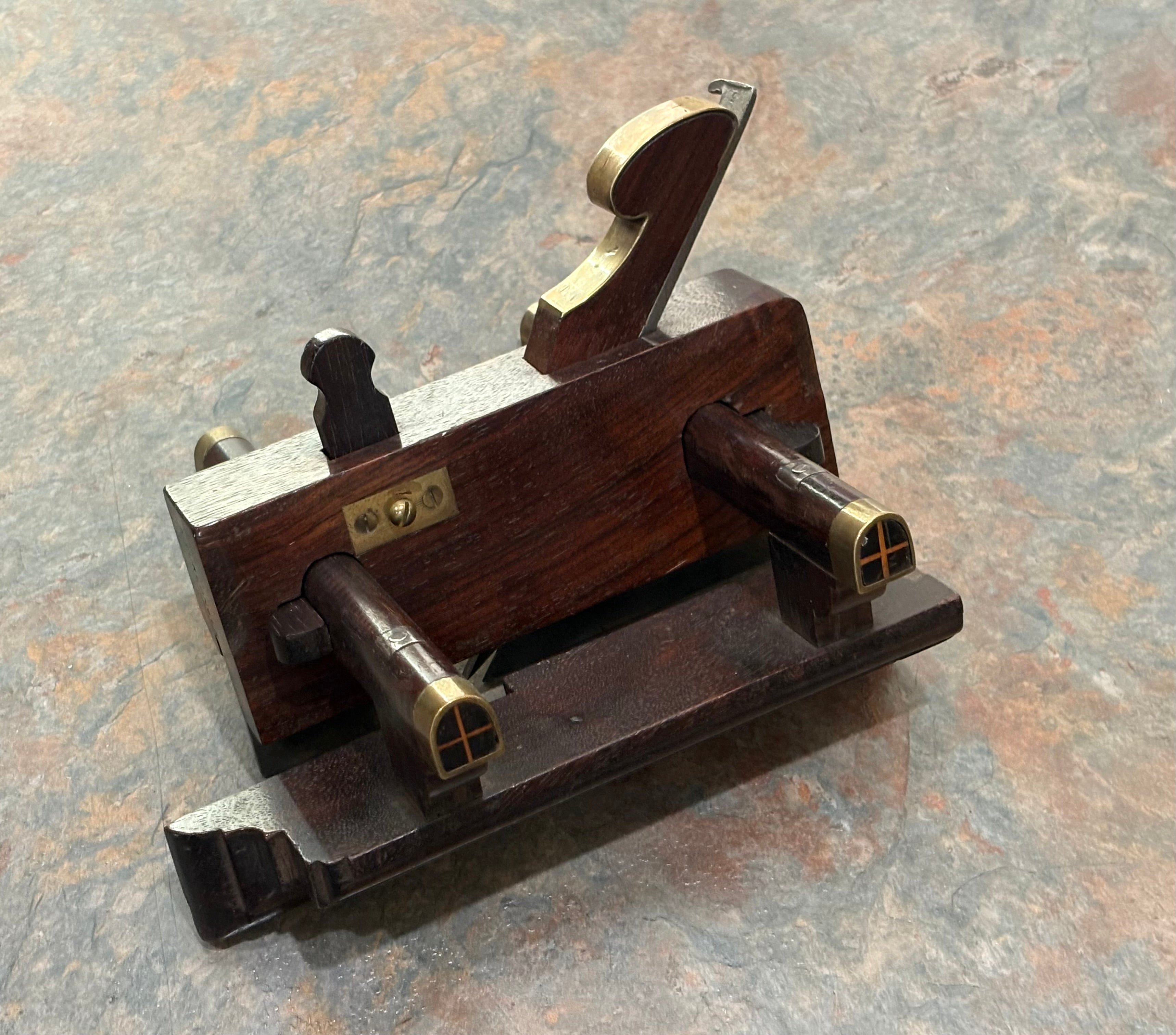 ANTIQUE SOLID ROSEWOOD COACHMAKERS WEDGE ARM PLOW PLANE, BRASS INSERTS ...